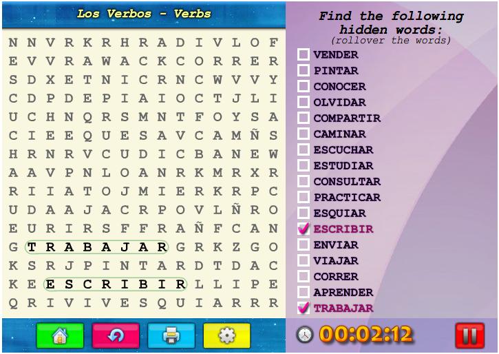 Spanish Word Search Puzzle – Los verbos – The verbs – onlinefreespanish
