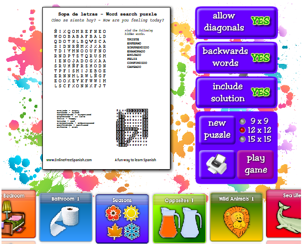 Sopa de Letras – Word Search Puzzle – onlinefreespanish